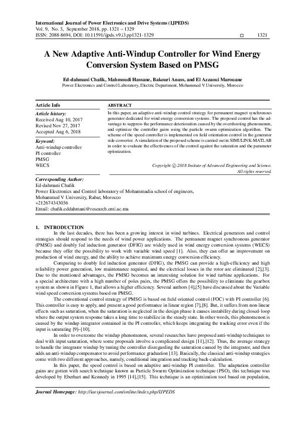 (PDF) A New Adaptive Anti-Windup Controller for Wind Energy Conversion System Based on PMSG