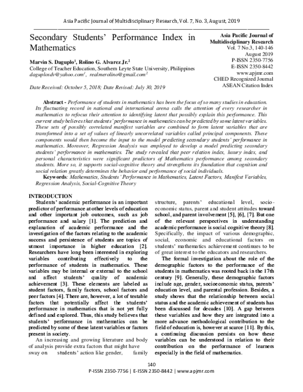 (PDF) Predicting Secondary Students' Math Performance