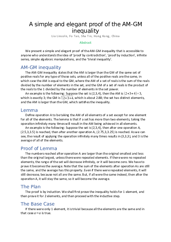 (DOC) An elegant and simple proof of the AM-GM inequality