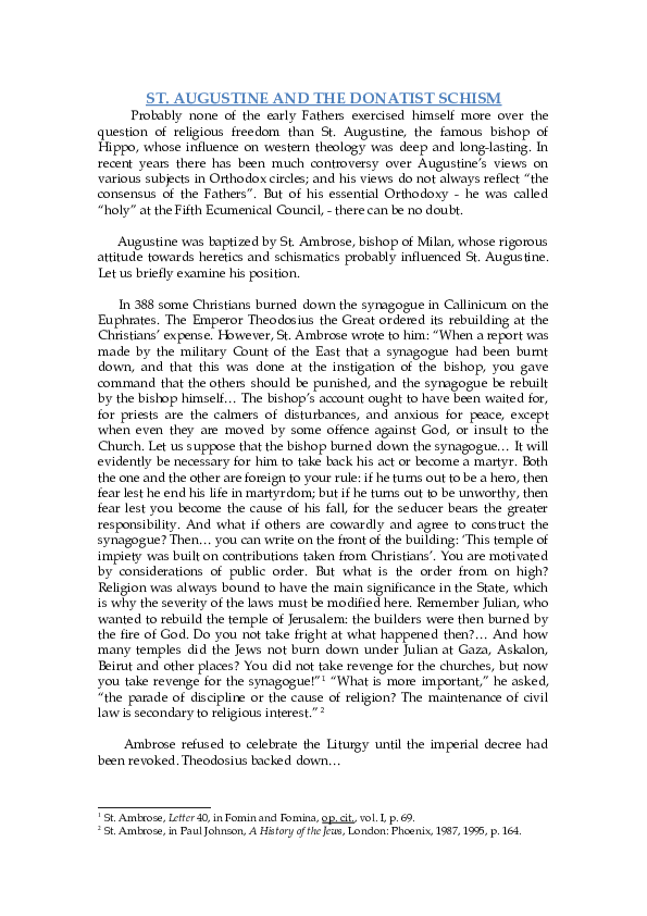 (DOC) ST. AUGUSTINE AND THE DONATIST SCHISM