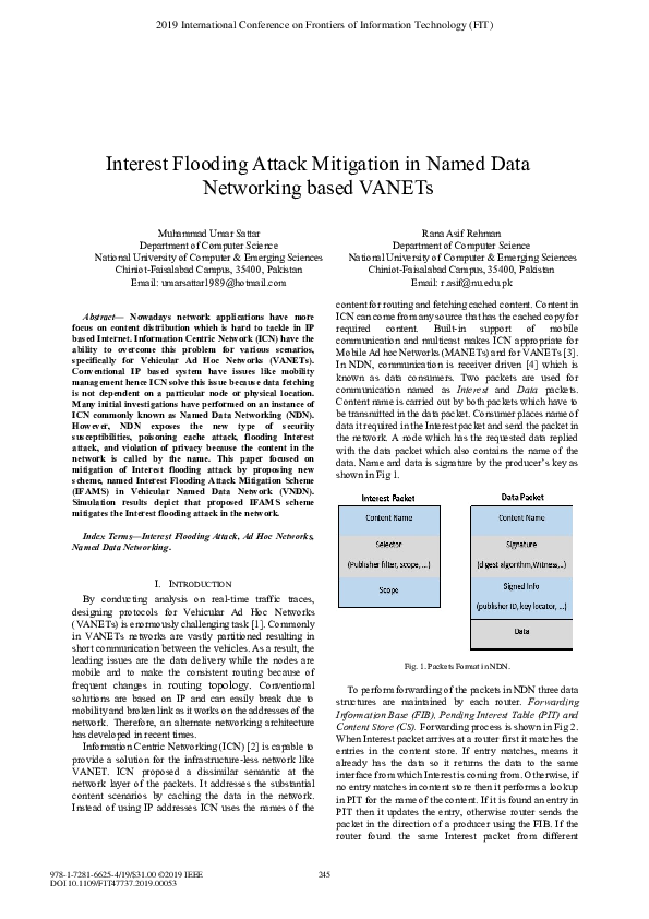 (PDF) Interest Flooding Attack Mitigation in Named Data Networking based VANETs
