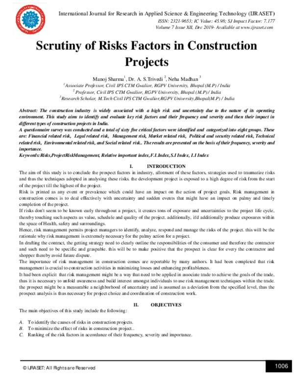 (PDF) Scrutiny of Risks Factors in Construction Projects