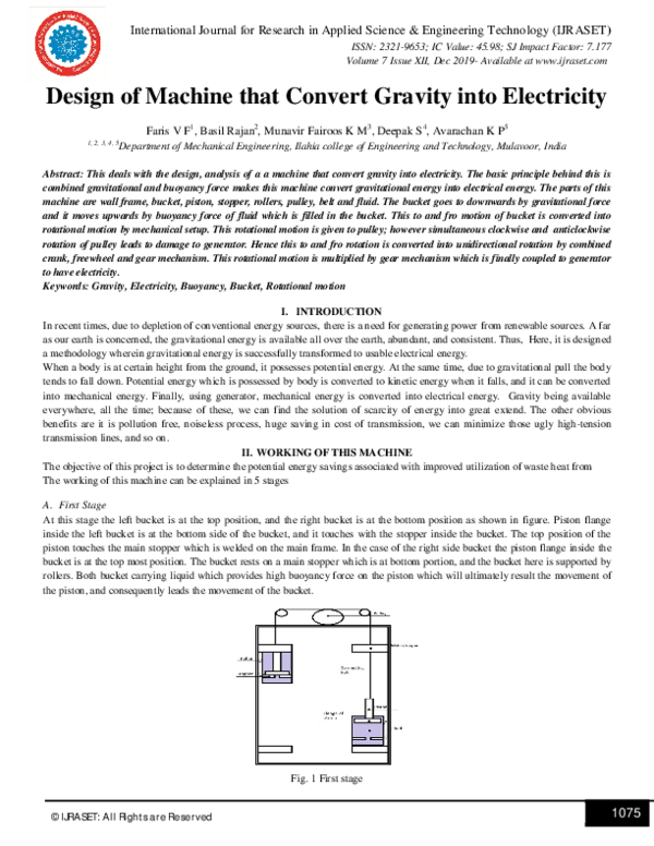 (PDF) Design of Machine that Convert Gravity into Electricity