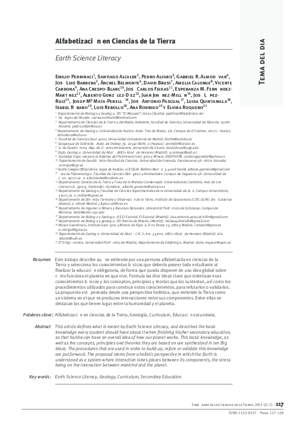 (PDF) Alfabetización en Ciencias de la Tierra (Earth Science Literacy)