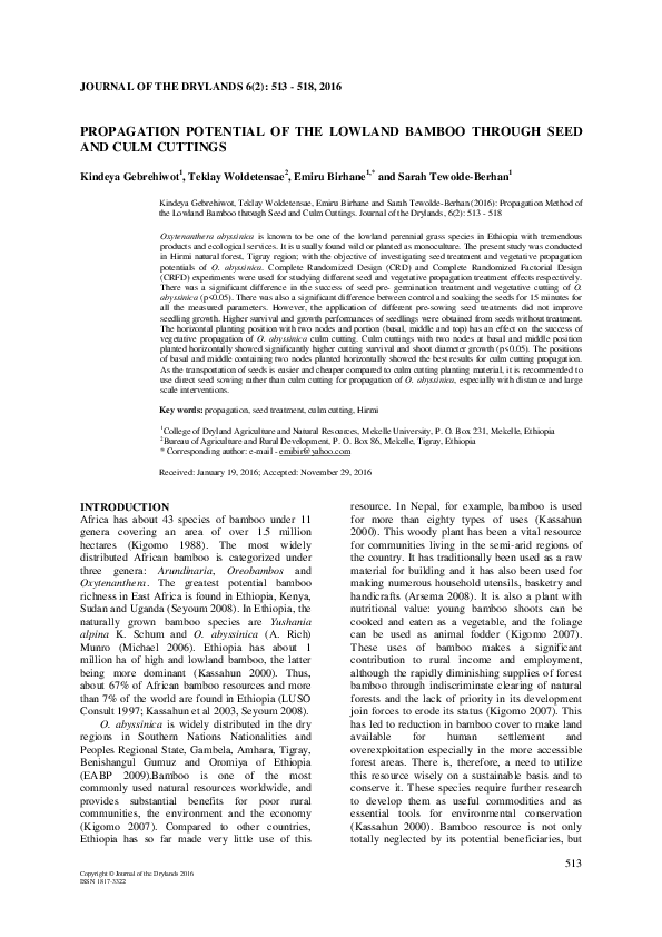 (PDF) Propagation Potential of the Lowland Bamboo Through Seed and Culm ...