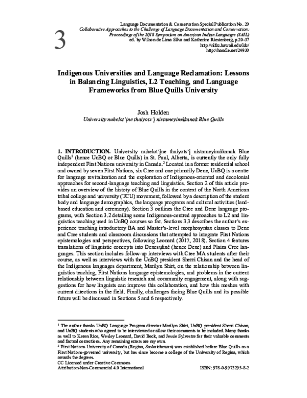 (PDF) Indigenous Universities and Language Reclamation: Lessons in ...