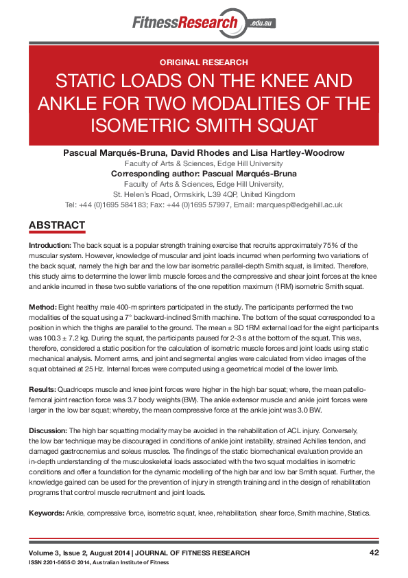 (PDF) STATIC LOADS ON THE KNEE AND ANKLE FOR TWO MODALITIES OF THE ...