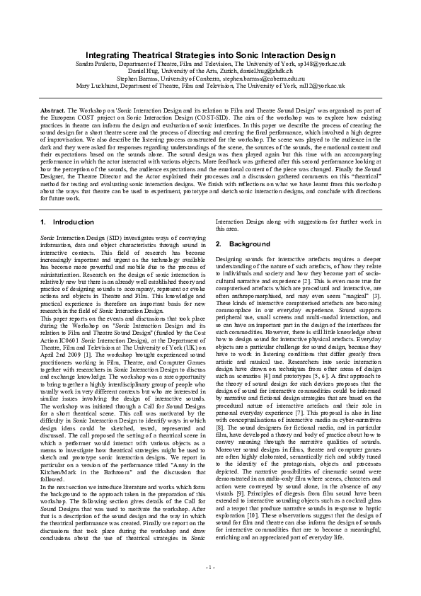 (PDF) Integrating Theatrical Strategies into Sonic Interaction Design