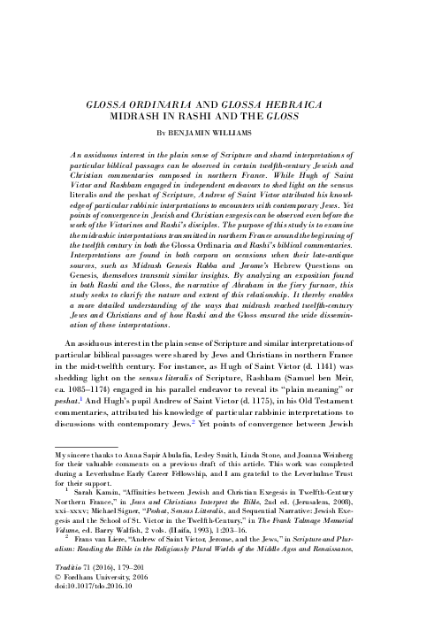 (PDF) Glossa Ordinaria and Glossa Hebraica – Midrash in Rashi and the Gloss