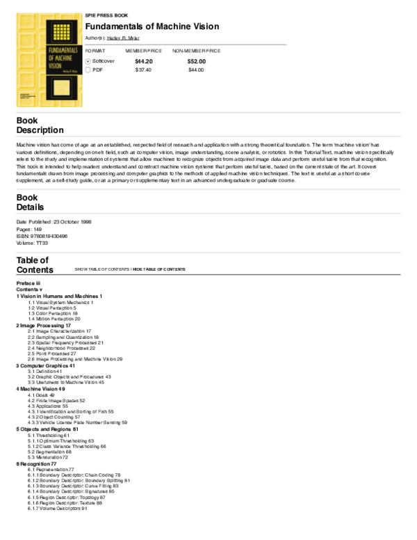 (PDF) Fundamentals of Machine Vision