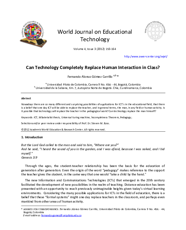Pdf Can Technology Completely Replace Human Interaction In Class 8391