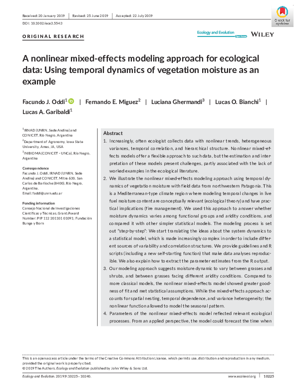 Pdf A Nonlinear Mixed‐effects Modeling Approach For Ecological Data Using Temporal Dynamics