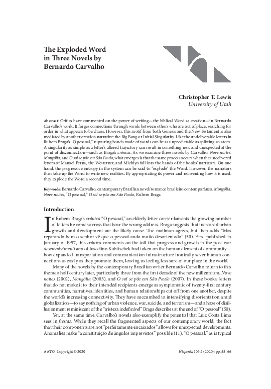 (PDF) The Exploded Word in Three Novels by Bernardo Carvalho