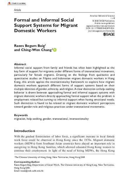 (PDF) Formal and Informal Social Support Systems for Migrant Domestic ...