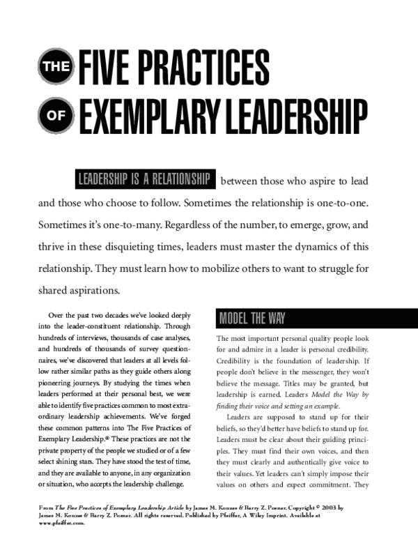 (PDF) From The Five Practices of Exemplary Leadership Article