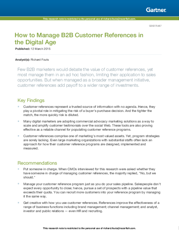(PDF) How to Manage B2B Customer References in the Digital Age