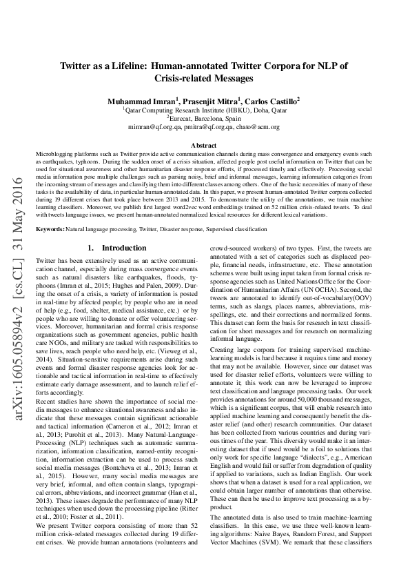 (PDF) Twitter as a Lifeline: Human-annotated Twitter Corpora for {NLP ...