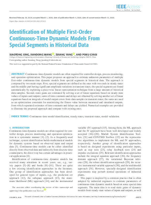 Pdf Identification Of Multiple First Order Continuous Time Dynamic Models From Special 6174