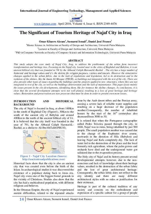 (PDF) The Significant of Tourism Heritage of Najaf City in Iraq
