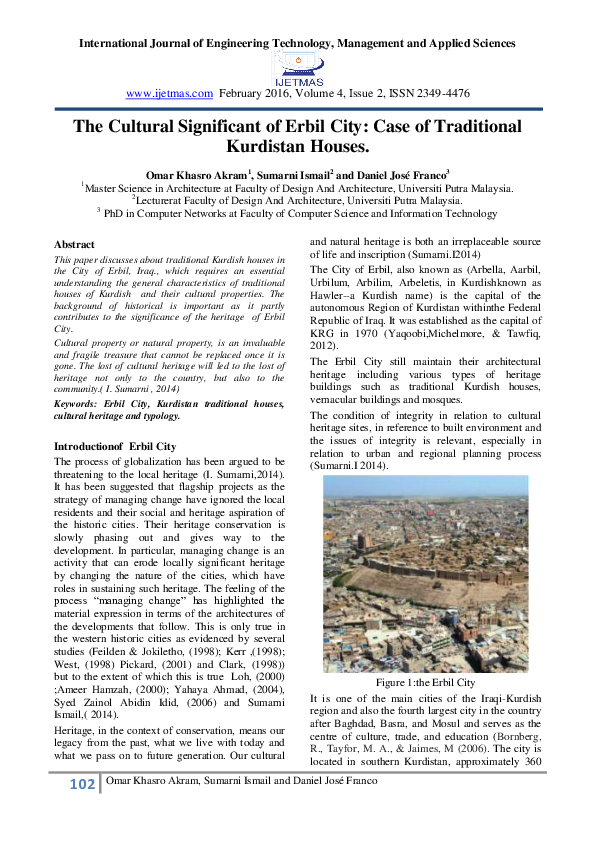 (PDF) The Cultural Significant of Erbil City: Case of Traditional ...