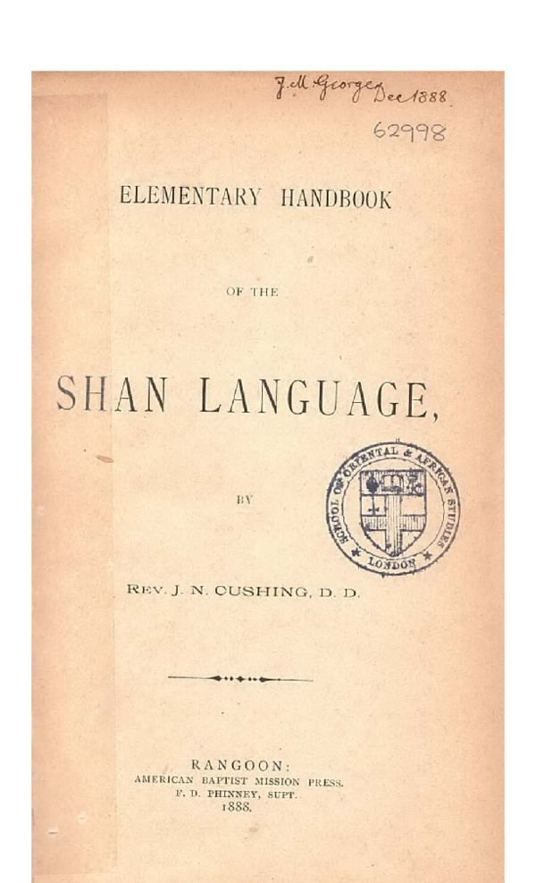 (PDF) Elementary handbook of the shan language