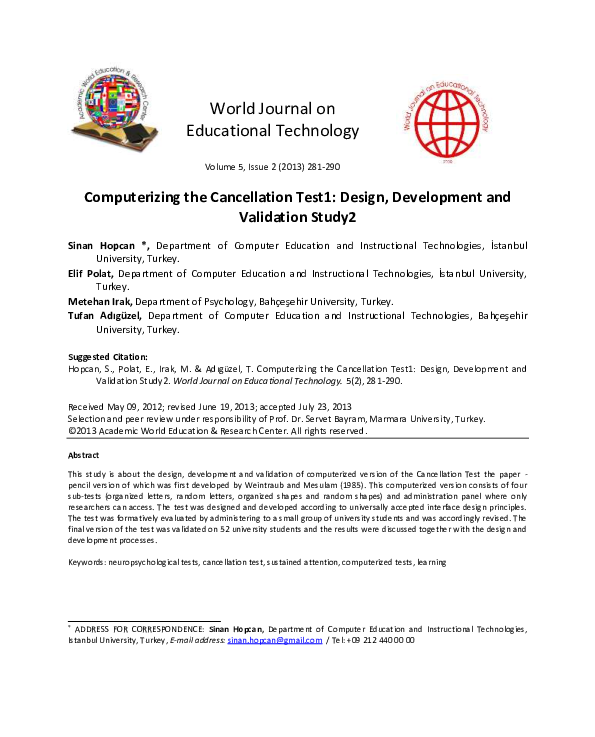 (PDF) Computerizing the Cancellation Test1: Design, Development and ...