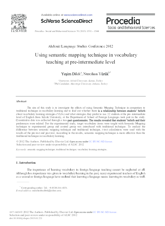 (PDF) Semantic Mapping vs Traditional Vocabulary Learning