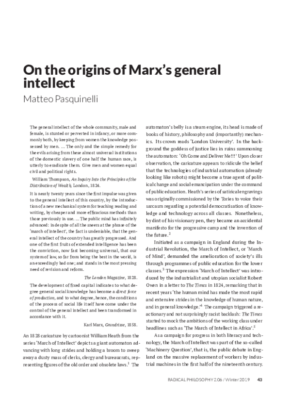 (PDF) On the Origins of Marx’s General Intellect