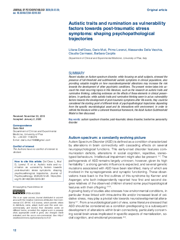 (PDF) Autistic traits and rumination as vulnerability factors towards ...