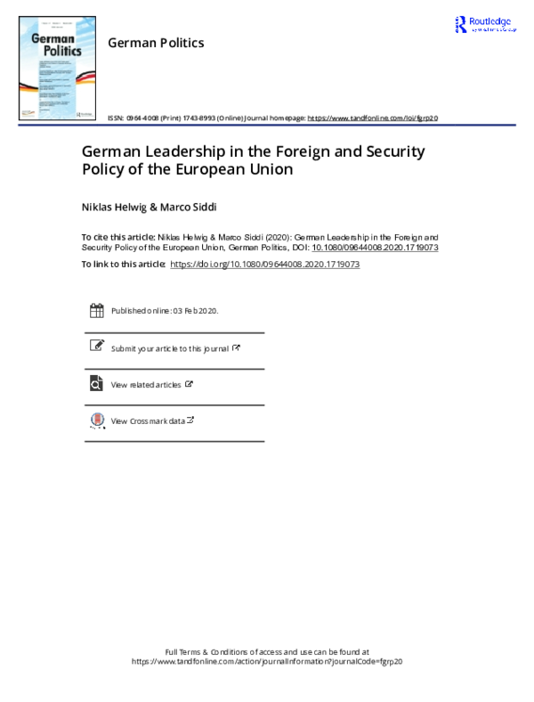 (PDF) German Leadership in the Foreign and Security Policy of the ...
