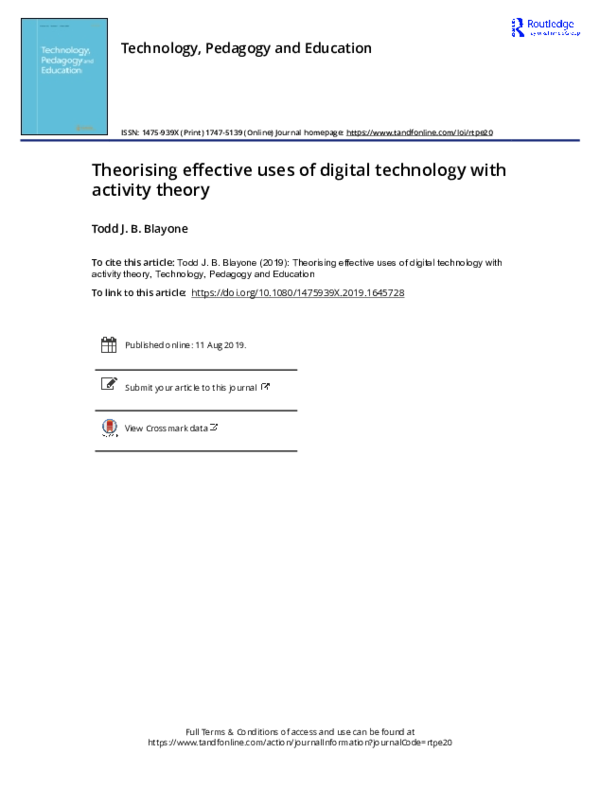 (PDF) Theorizing effective use of digital technology with activity theory