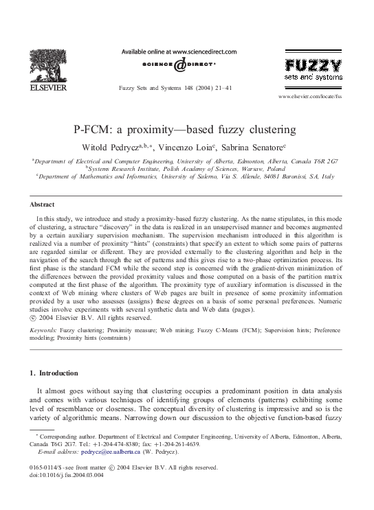 (PDF) P-FCM: a proximity—based fuzzy clustering