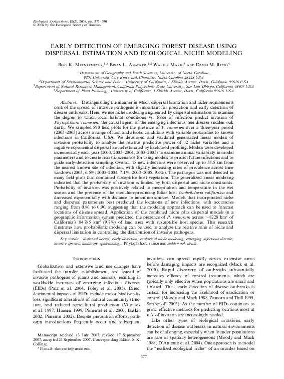 (PDF) Early detection of emerging forest disease using dispersal ...