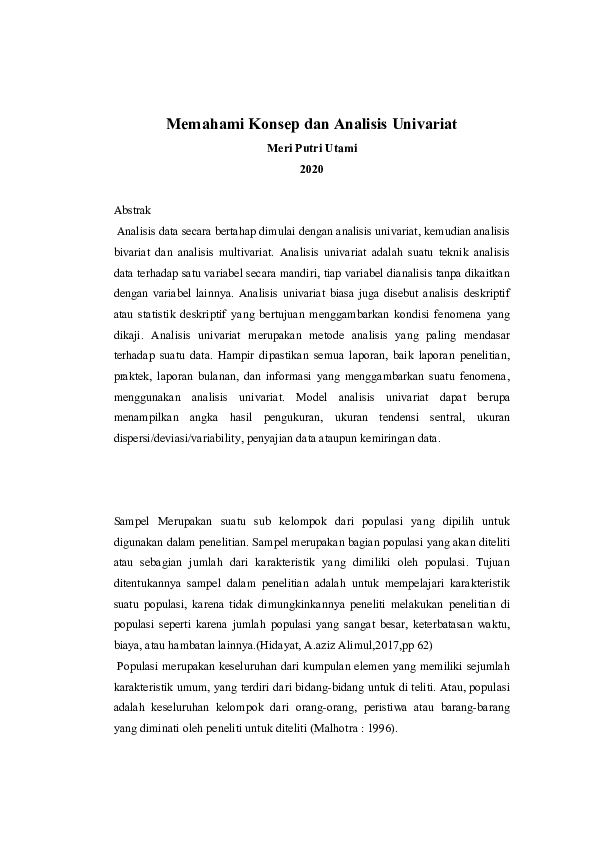 (DOC) Memahami Konsep dan Analisis Univariat