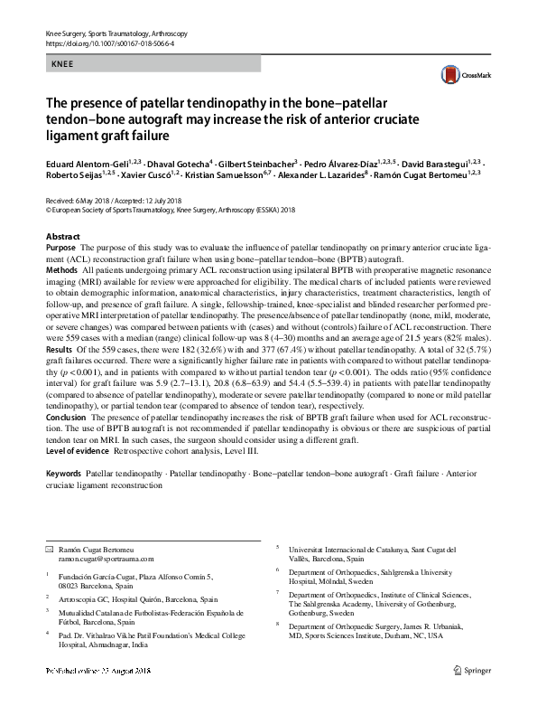 (PDF) The presence of patellar tendinopathy in the bone-patellar tendon-bone autograft may ...