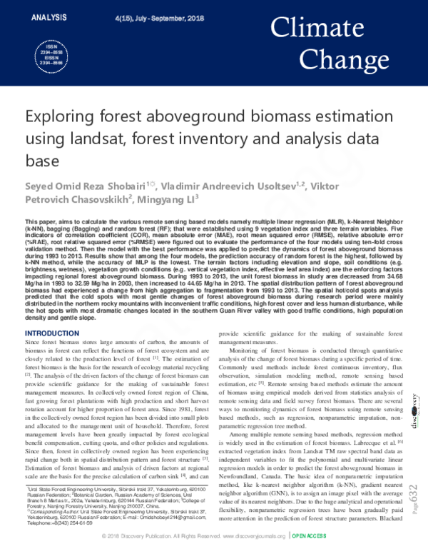 Pdf Exploring Forest Aboveground Biomass Estimation Using Landsat