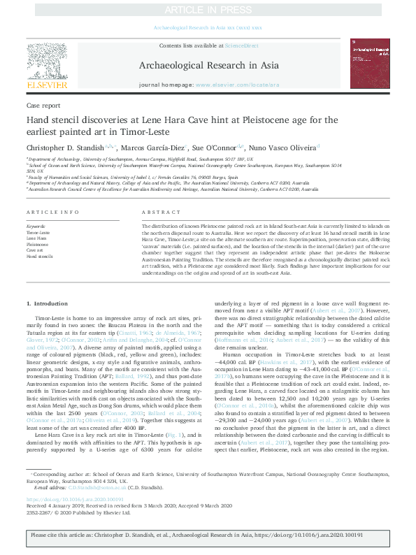 (PDF) Hand stencil discoveries at Lene Hara Cave hint at Pleistocene ...