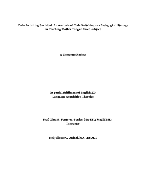 (DOC) Literature review on code switching