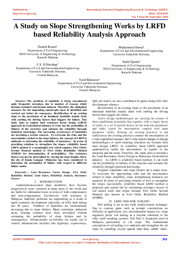 (PDF) IJERT-A Study on Slope Strengthening Works by LRFD based Reliability Analysis Approach ...