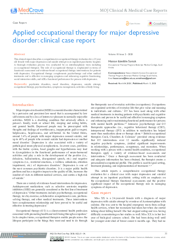 (PDF) Applied occupational therapy for major depressive disorder ...