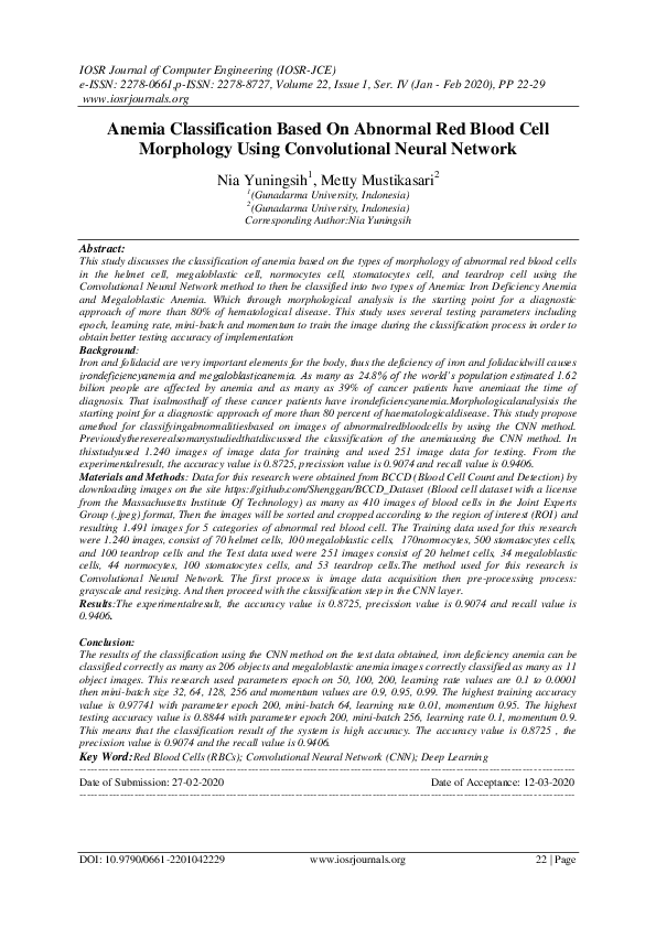 (PDF) Anemia Classification Based On Abnormal Red Blood Cell Morphology Using Convolutional ...