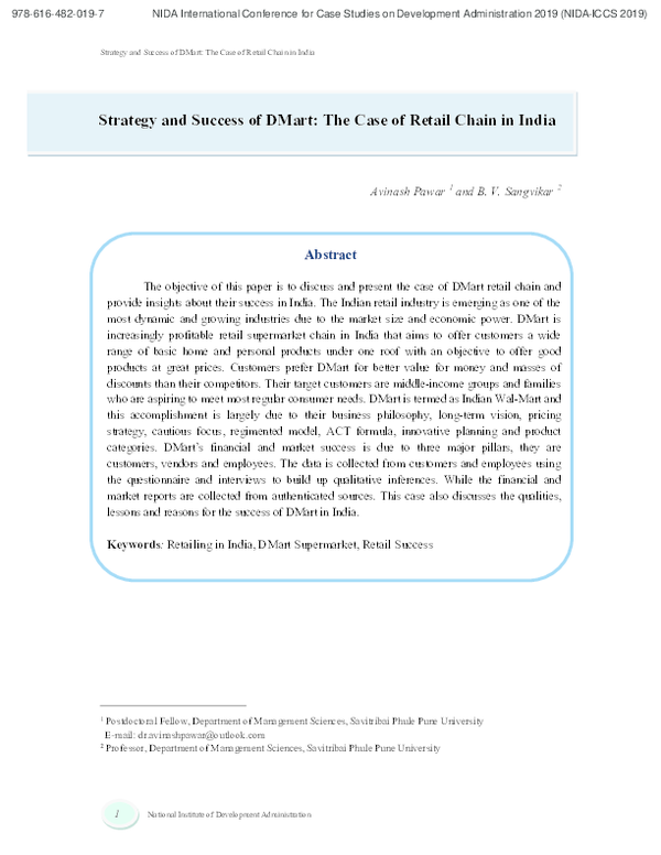 (PDF) Strategy and Success of DMart: The Case of Retail Chain in India