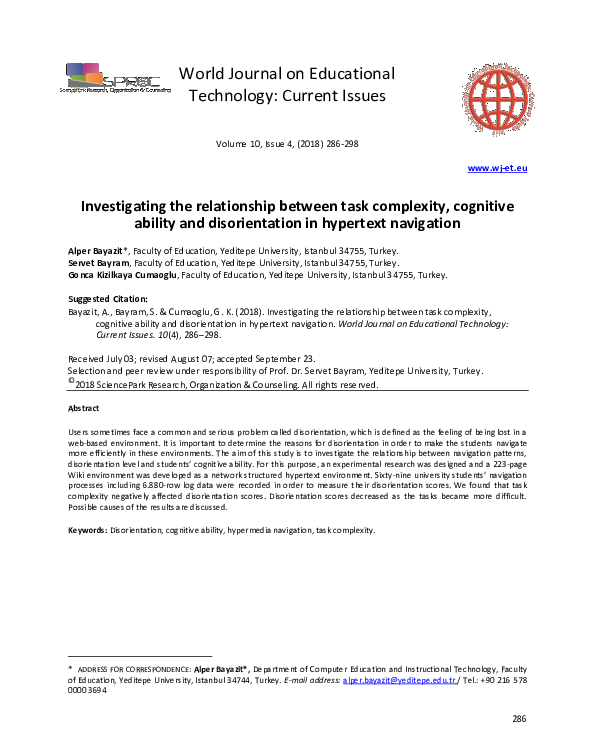 Pdf Investigating The Relationship Between Task Complexity Cognitive