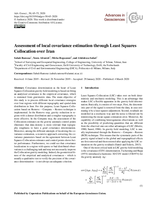 (PDF) Assessment of local covariance estimation through Least Squares Collocation over Iran