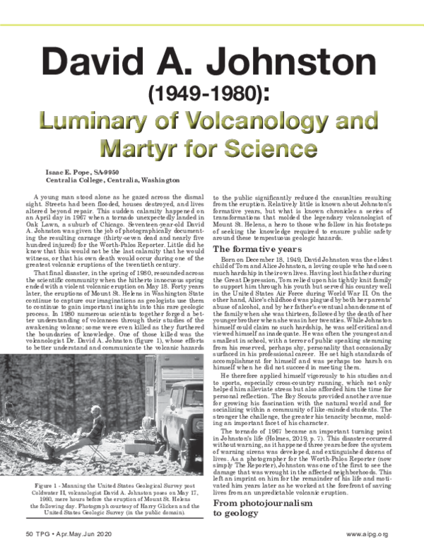 (PDF) David A. Johnston (1949-1980): Luminary of Volcanology and Martyr ...