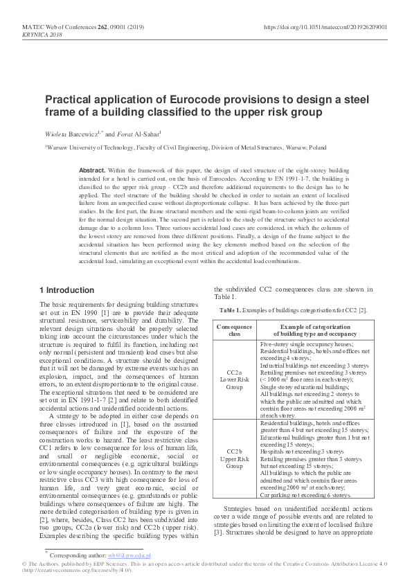 (PDF) Practical application of Eurocode provisions to design a steel ...