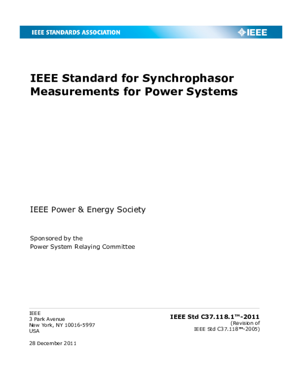 Pdf Ieee Standard For Synchrophasor Measurements For Power Systems Sponsored By The Power
