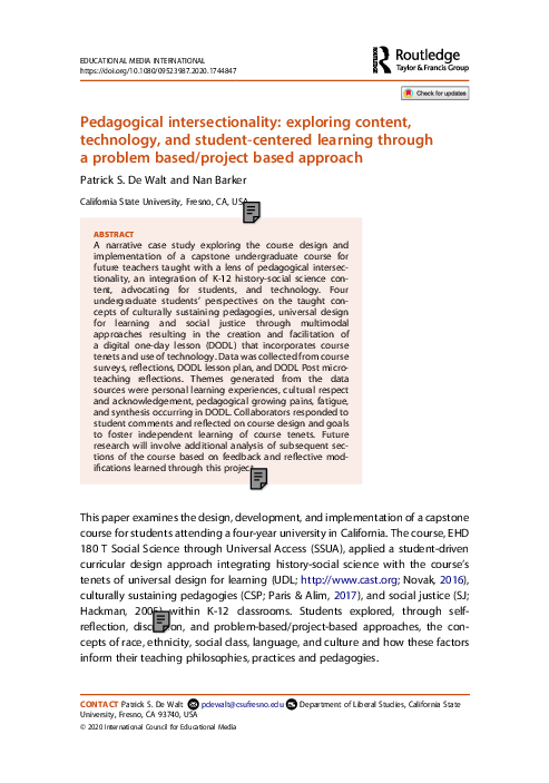 (PDF) Pedagogical intersectionality: exploring content, technology, and ...