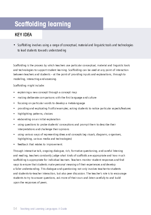 (PDF) Scaffolding learning kEy iDEA 54 Teaching and Learning Languages ...