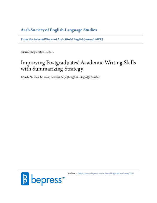(PDF) Improving Postgraduates' Academic Writing Skills with Summarizing ...